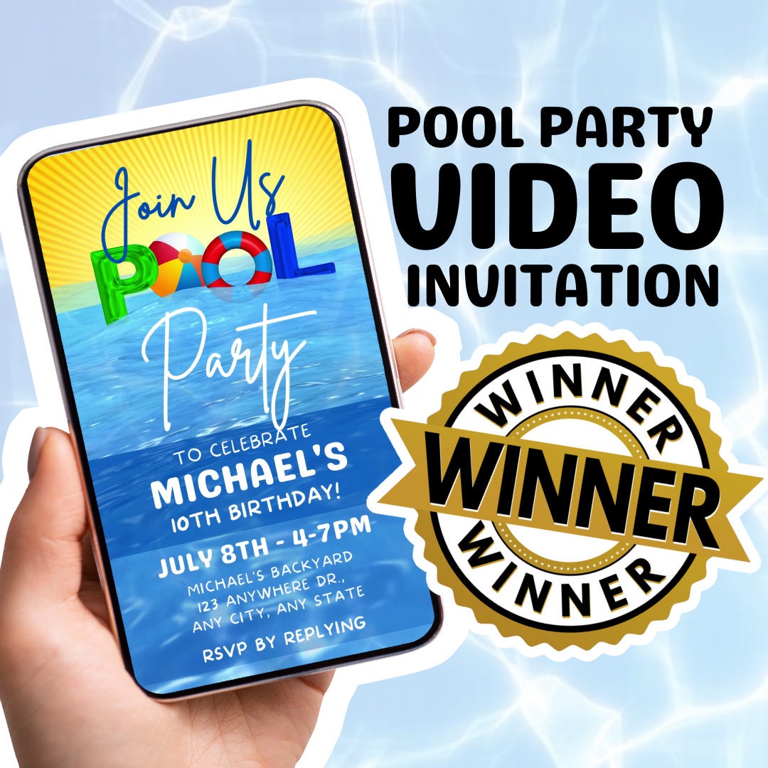 Animated Pool Party Birthday Invitation Pool Birthday Evite - Etsy ...