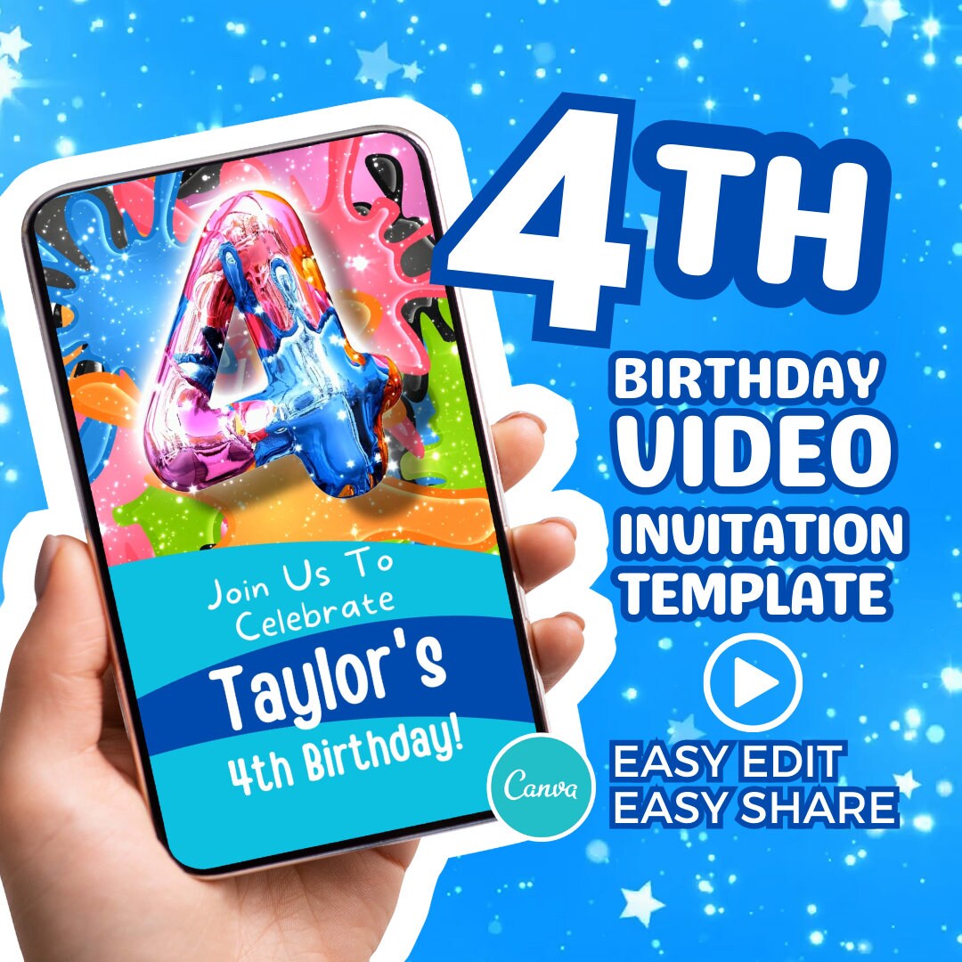 4 Year Old Birthday Party Invitation Video Boy Invite 4th Etsy 4-year-old-birthday-party-invitation-video-boy-invite-4th-etsy