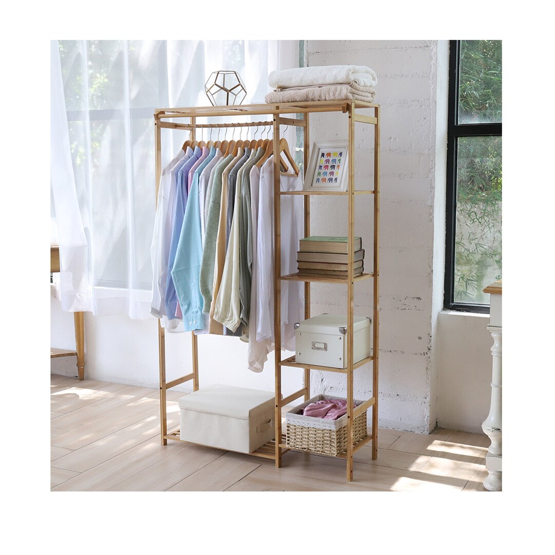 Bamboo Clothes Stand Garment Rack Wooden Cloth Hanging Rail - Etsy UK