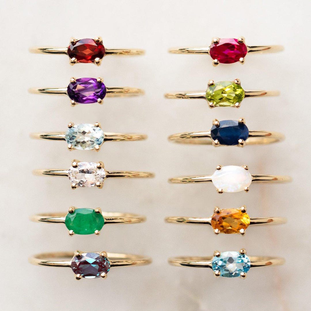 14K Solid Gold Birthstone Ring Birthstone Ring in Sterling Silver Rose ...