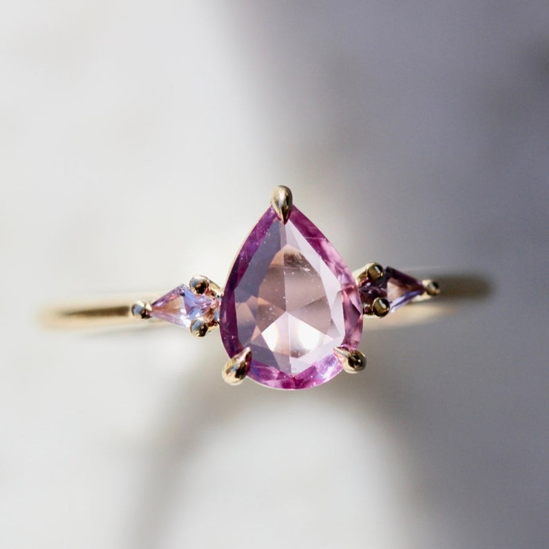 Pink Parfait Pear Rose Cut Sapphire Ring 14k Yellow Gold Sapphire ...