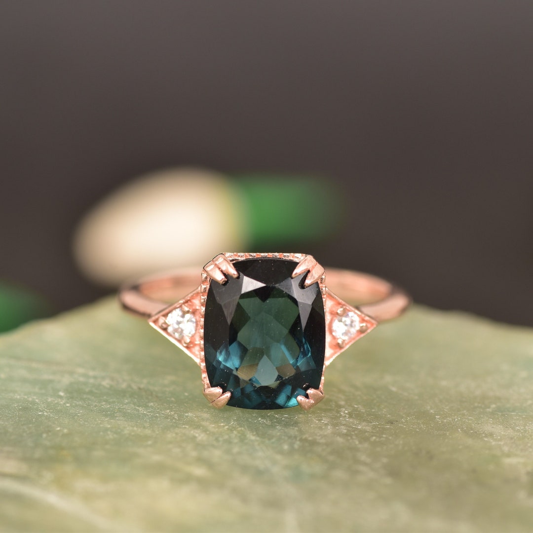 Beautiful Ocean Teal Sapphire Ring Lab Grown Teal Sapphire Wedding Ring ...