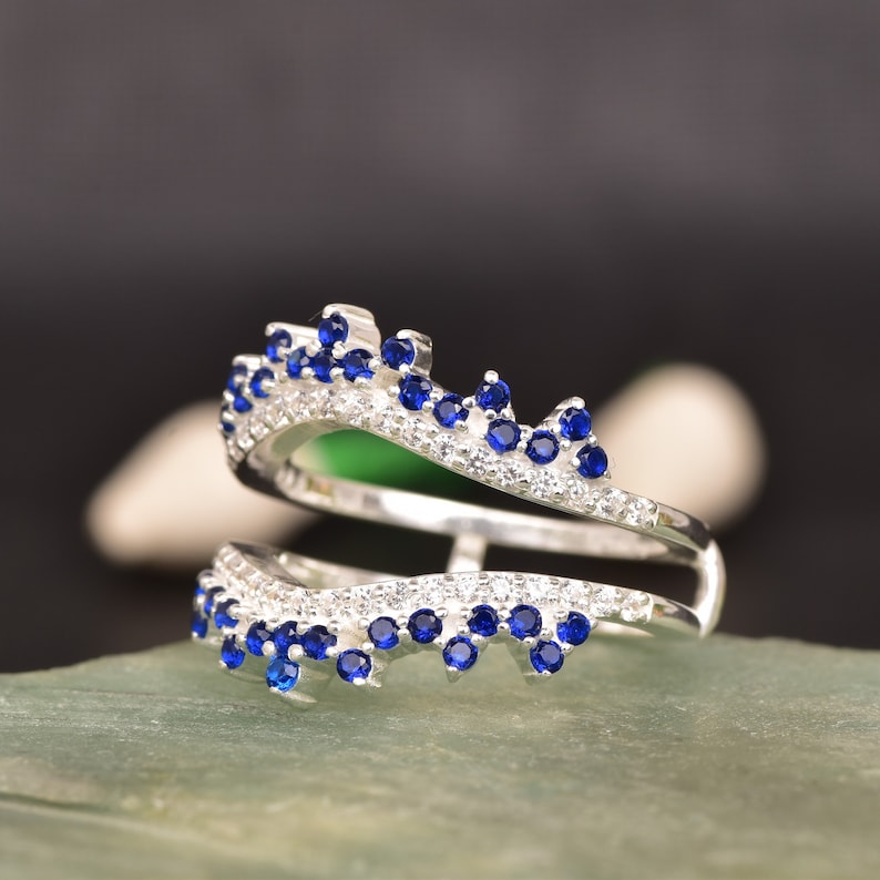 Vintage Blue Sapphire Eternity Band 14k Solid Gold September Birthstone ...