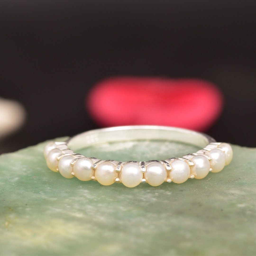Dainty Freshwater Pearl Wedding Ring 925 Sterling Silver Ring Dainty ...