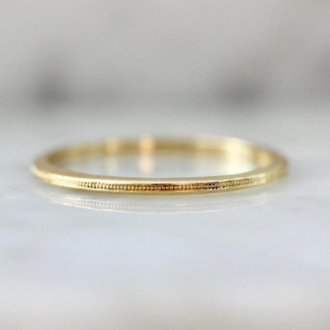 Milgrain Design Wedding Matching Band 14k Solid Yellow Gold Thin ...