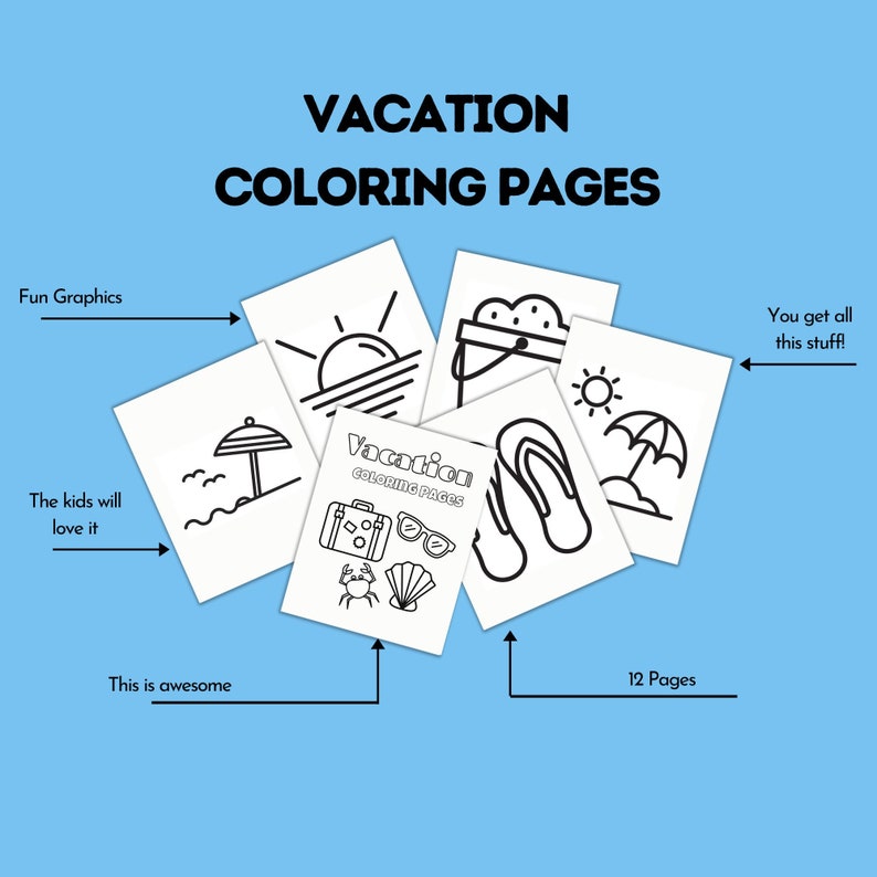 Kid's Summer Vacation Coloring Pages, Children's Travel Coloring Book ...