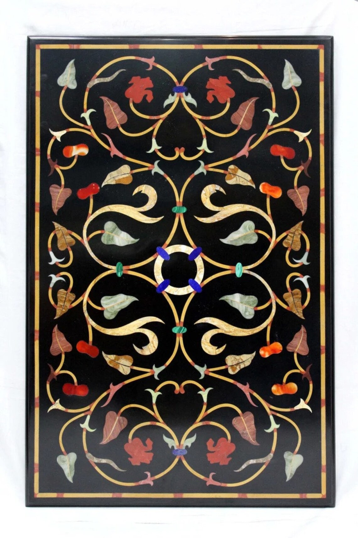 Inlay Art Table Top Marble Black Table Top Multi Color Semi - Etsy