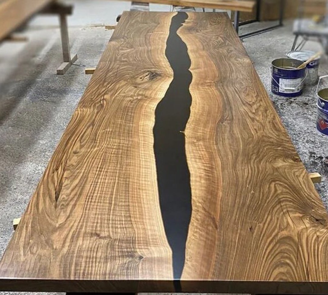 Live Edge Black Resin Dining Table - Etsy