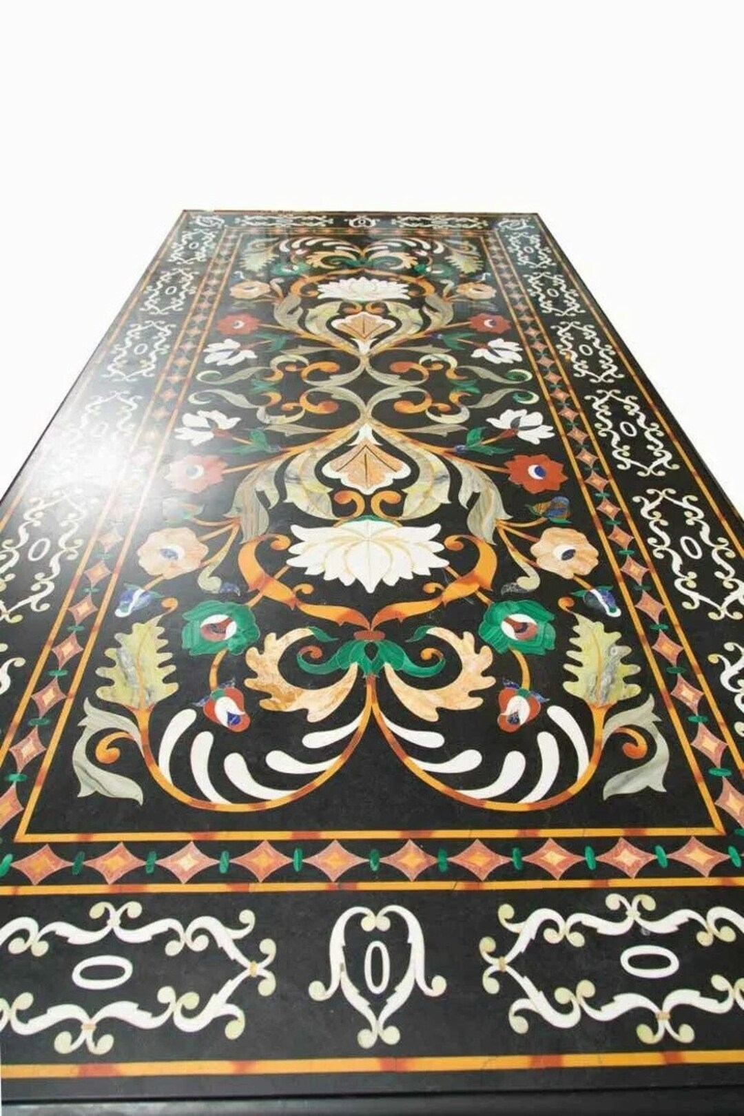 Rectangle Shape Black Marble Dining Table Top With Royal Look Semi ...