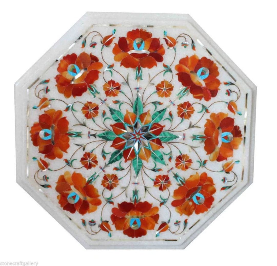 Marble Dining Table With Mosaic Art Hand Crafted Coffee Table Inlay ...