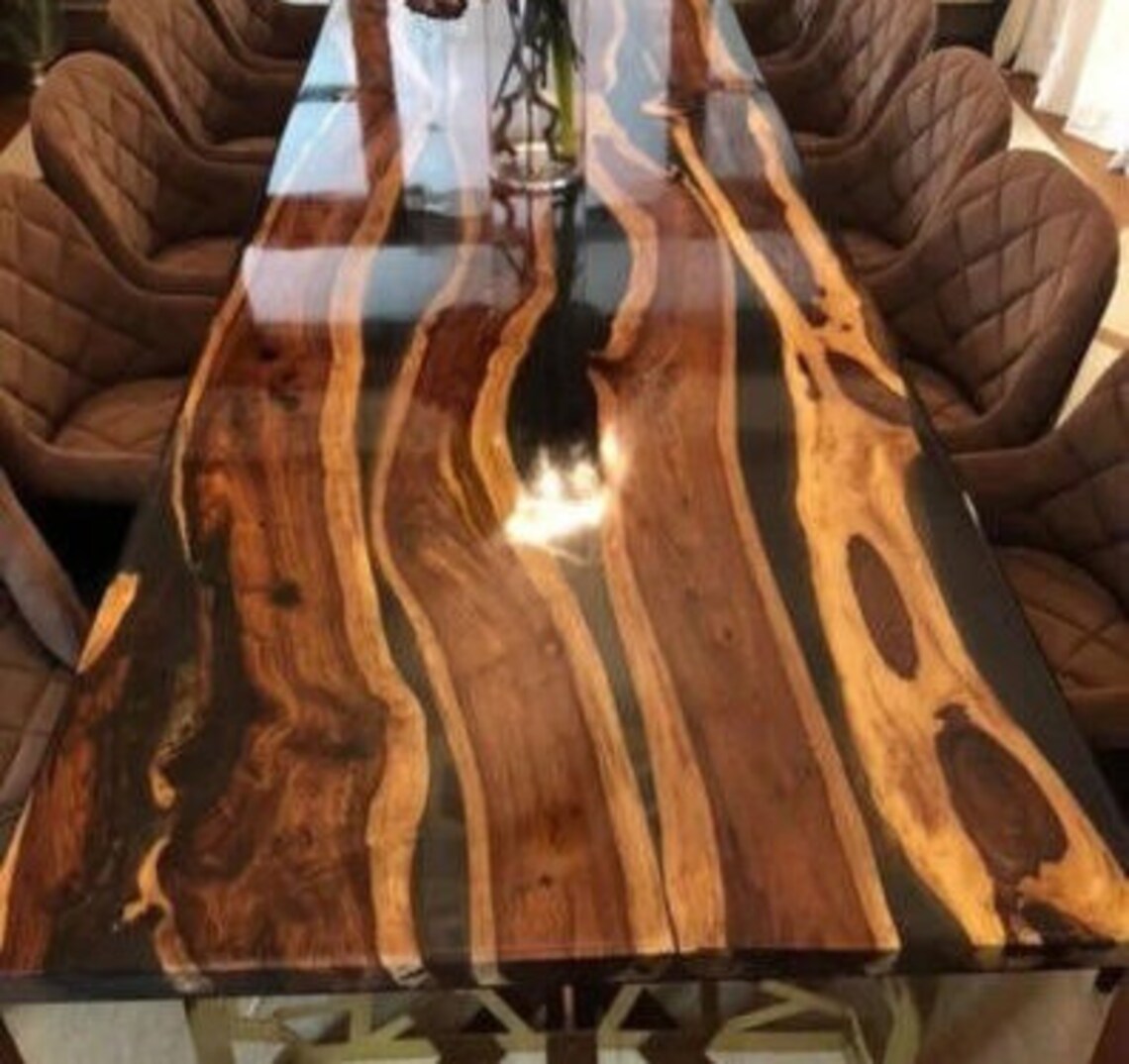 Epoxy Resin & Live Edge Wood Living Room Table - Etsy