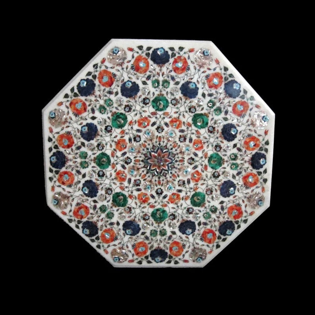 Handmade White Marble Inlay Table Top, Floral Art - Etsy