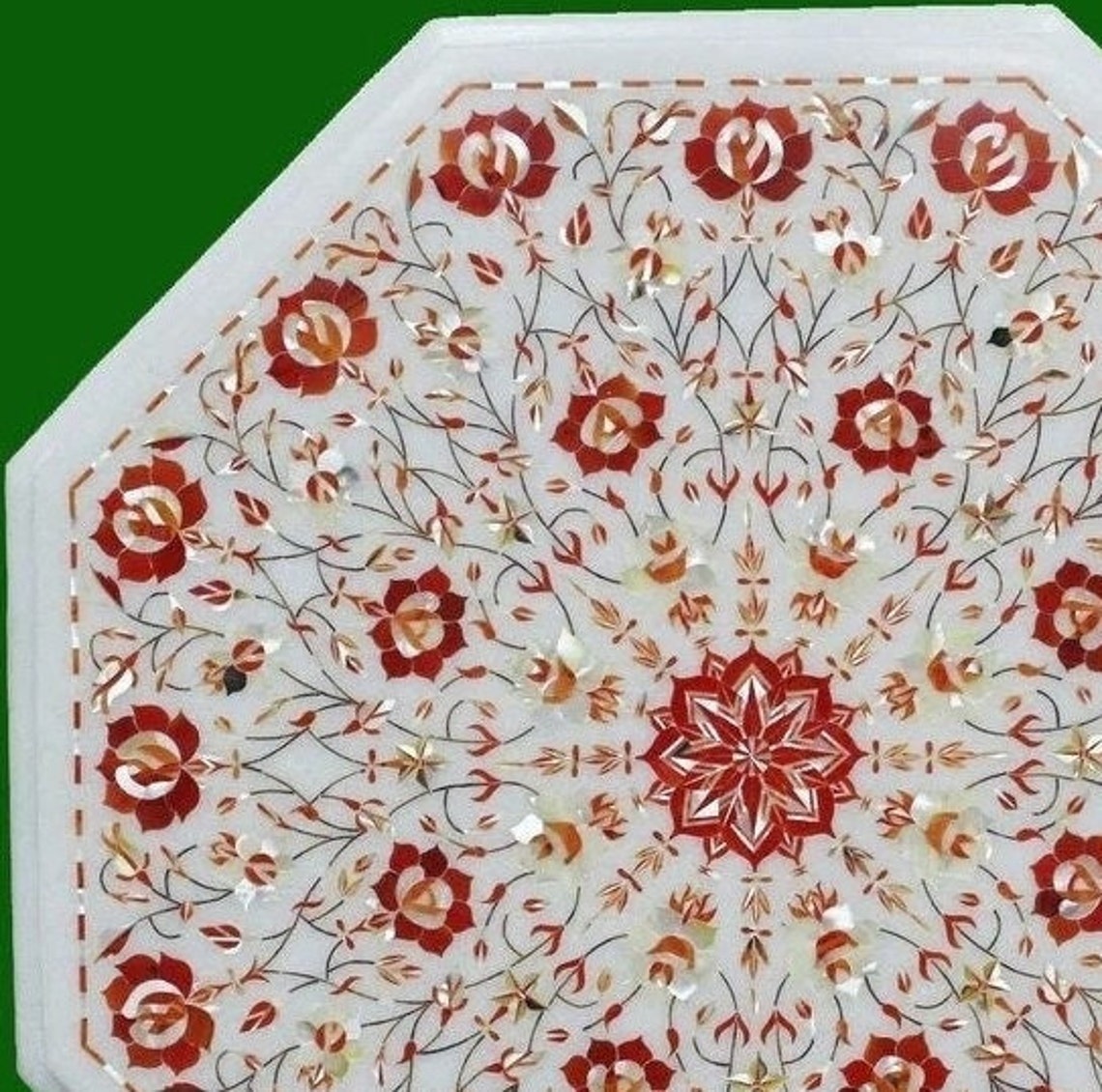 Inlay Art White Marble Corner Table, Living Room Inlay Table, White ...