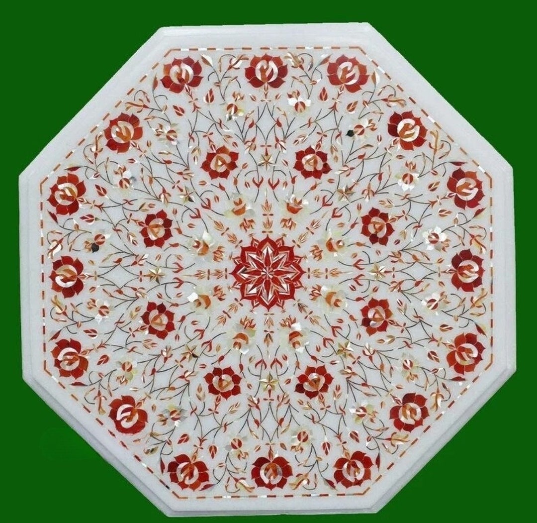 Inlay Art White Marble Corner Table, Living Room Inlay Table, White ...