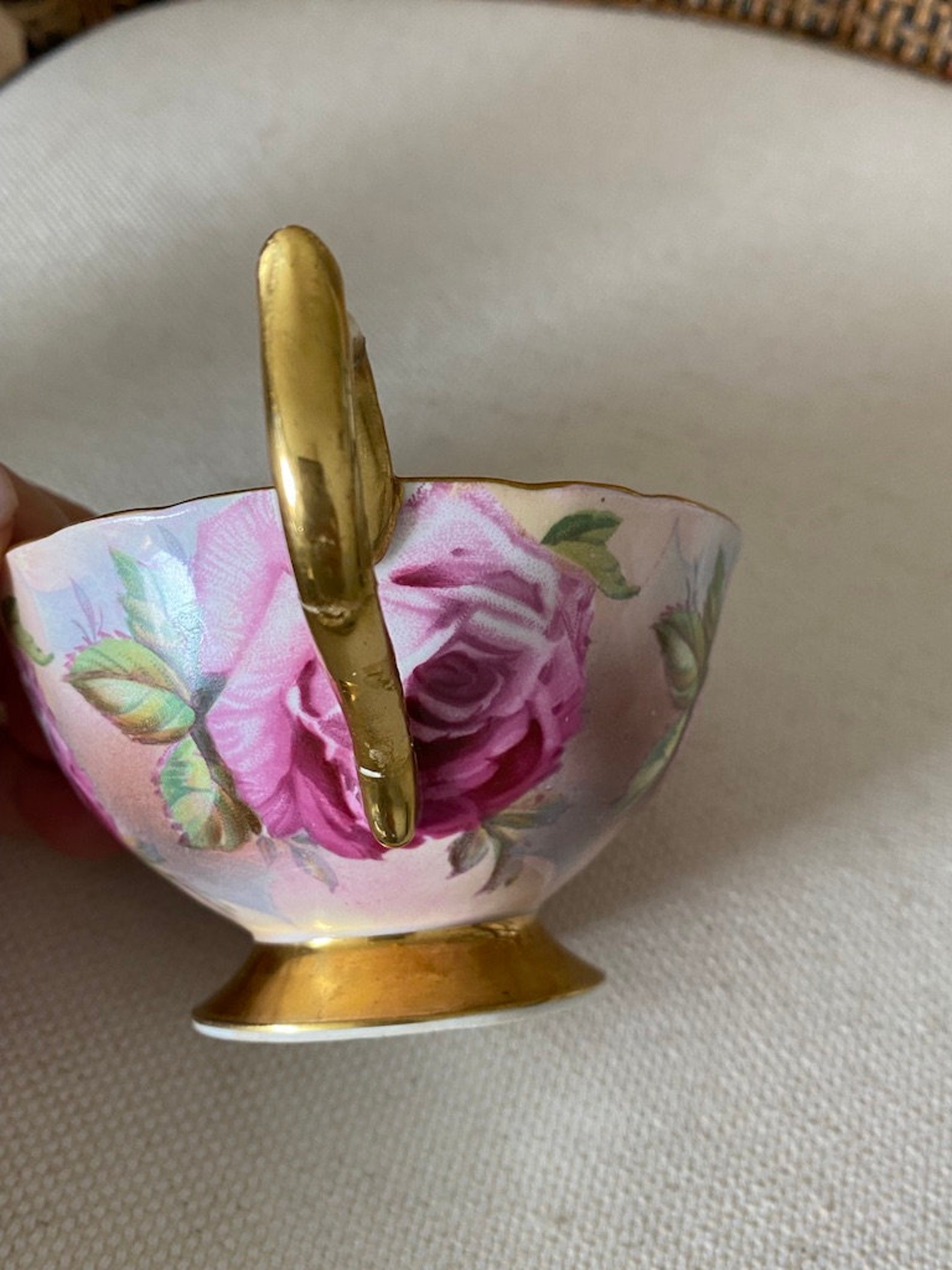 RARE Aynsley Bone China Cabbage Rose Tea Cup and Saucer Marked C1026 P ...