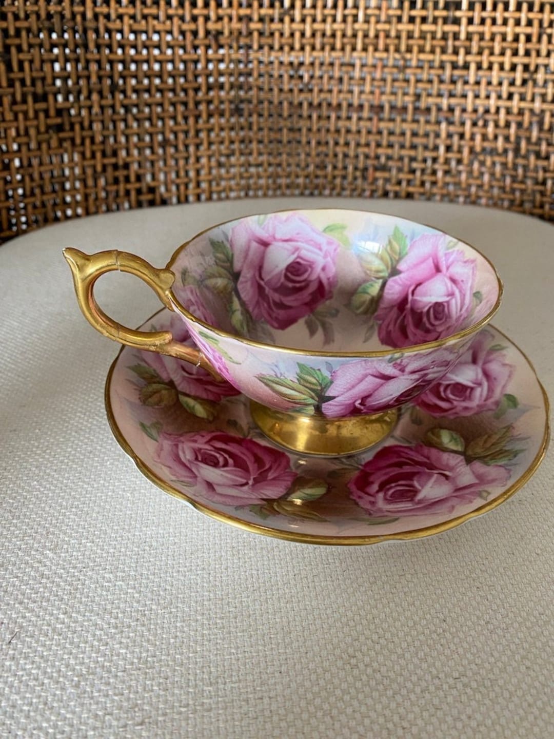 RARE Aynsley Bone China Cabbage Rose Tea Cup and Saucer Marked C1026 P ...