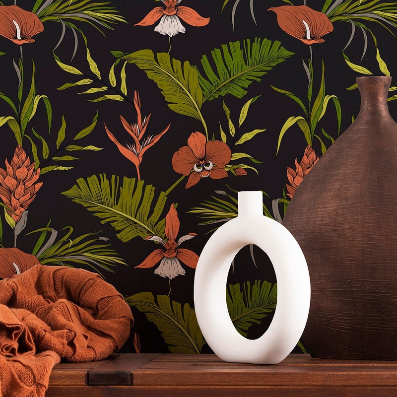 Dark Botanical Wallpaper - Etsy