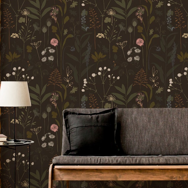 Dark Botanical Wallpaper - Etsy