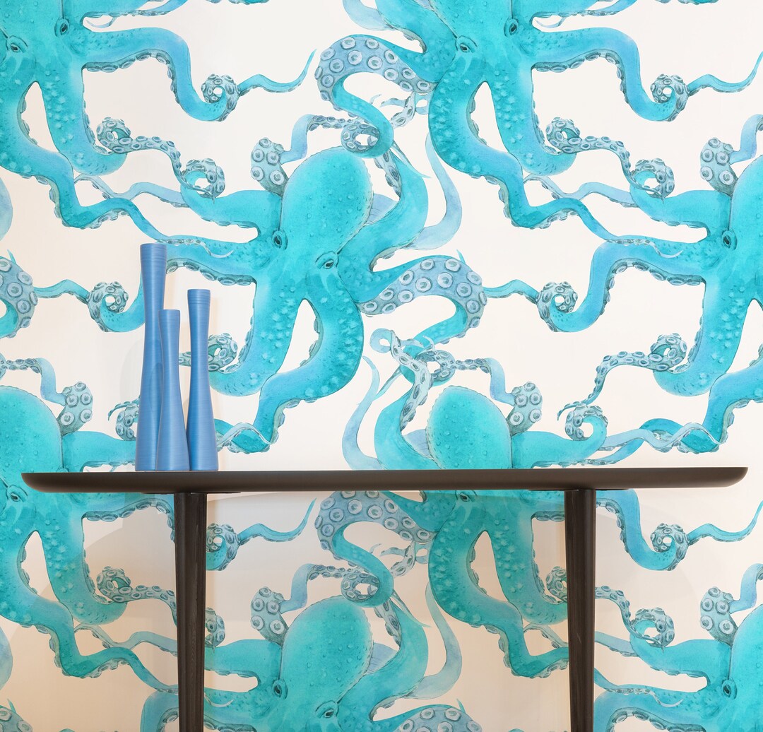 Blue Octopus Wallpaper | Peel&stick, Vinyl, Traditional, Removable and ...