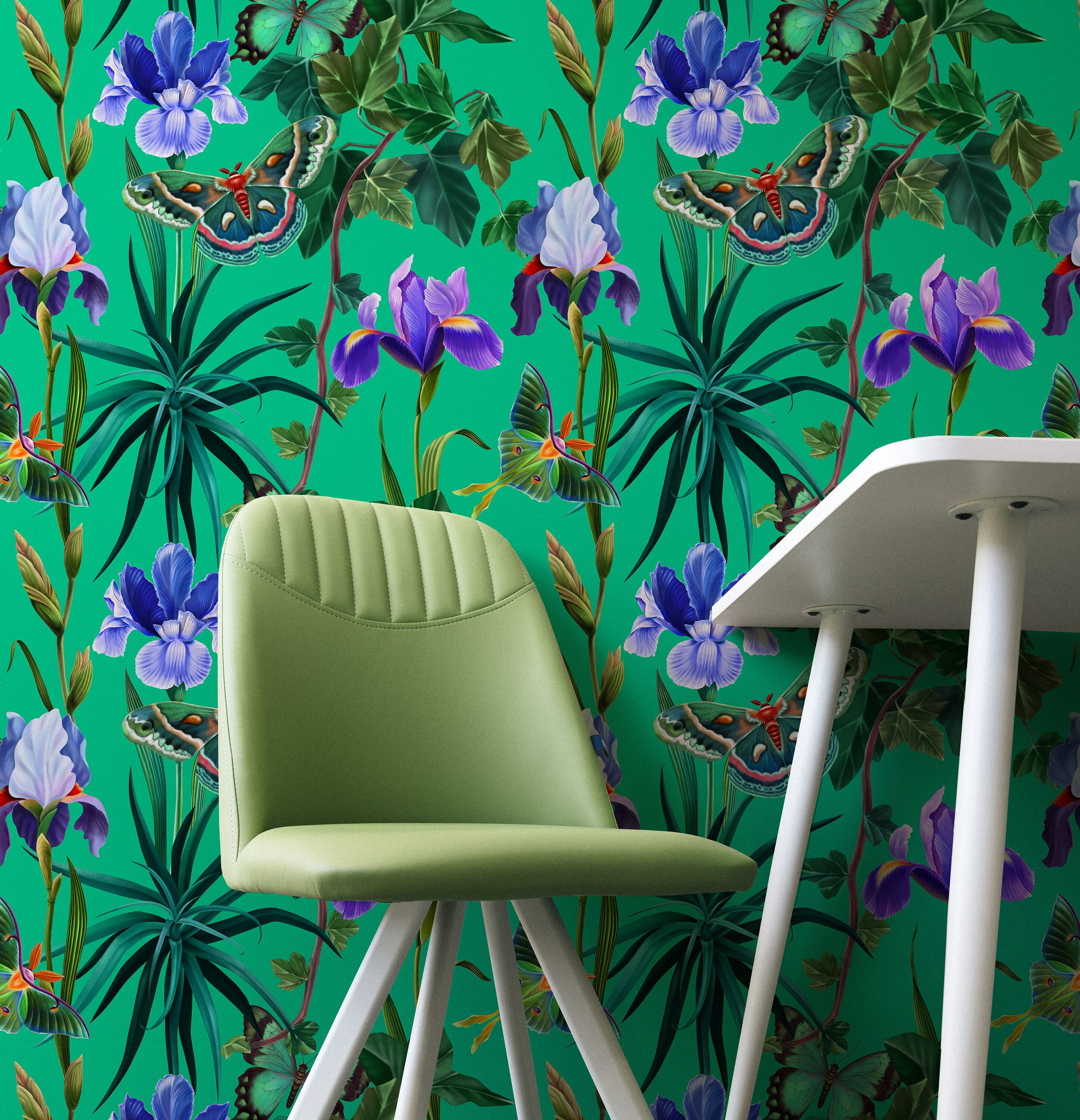 Blue Botanical Wallpaper Peel&stick, Vinyl, Traditional, Removable and ...