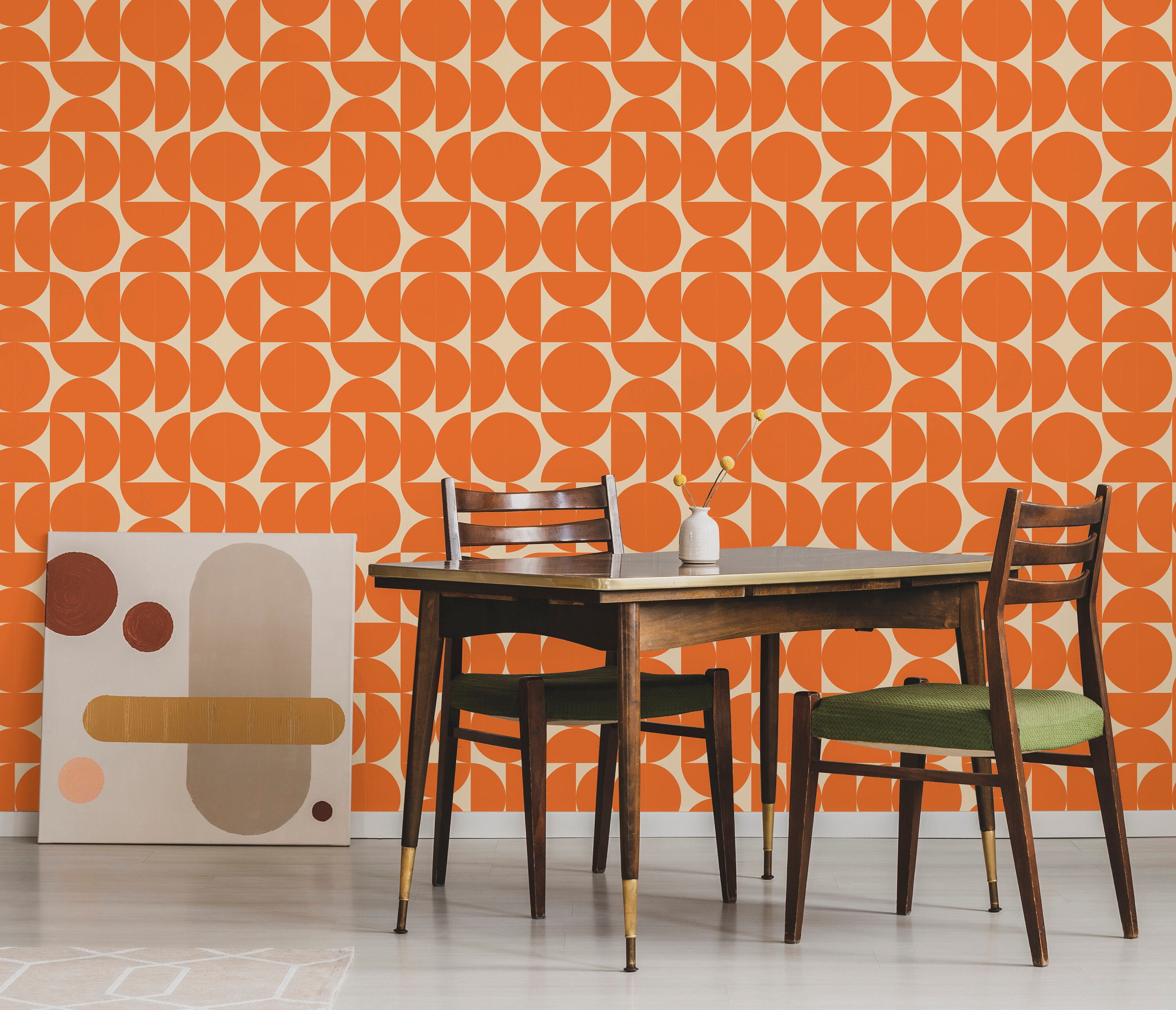 Bold Orange Retro Wallpaper Peel&stick, Vinyl, Traditional, Removable ...