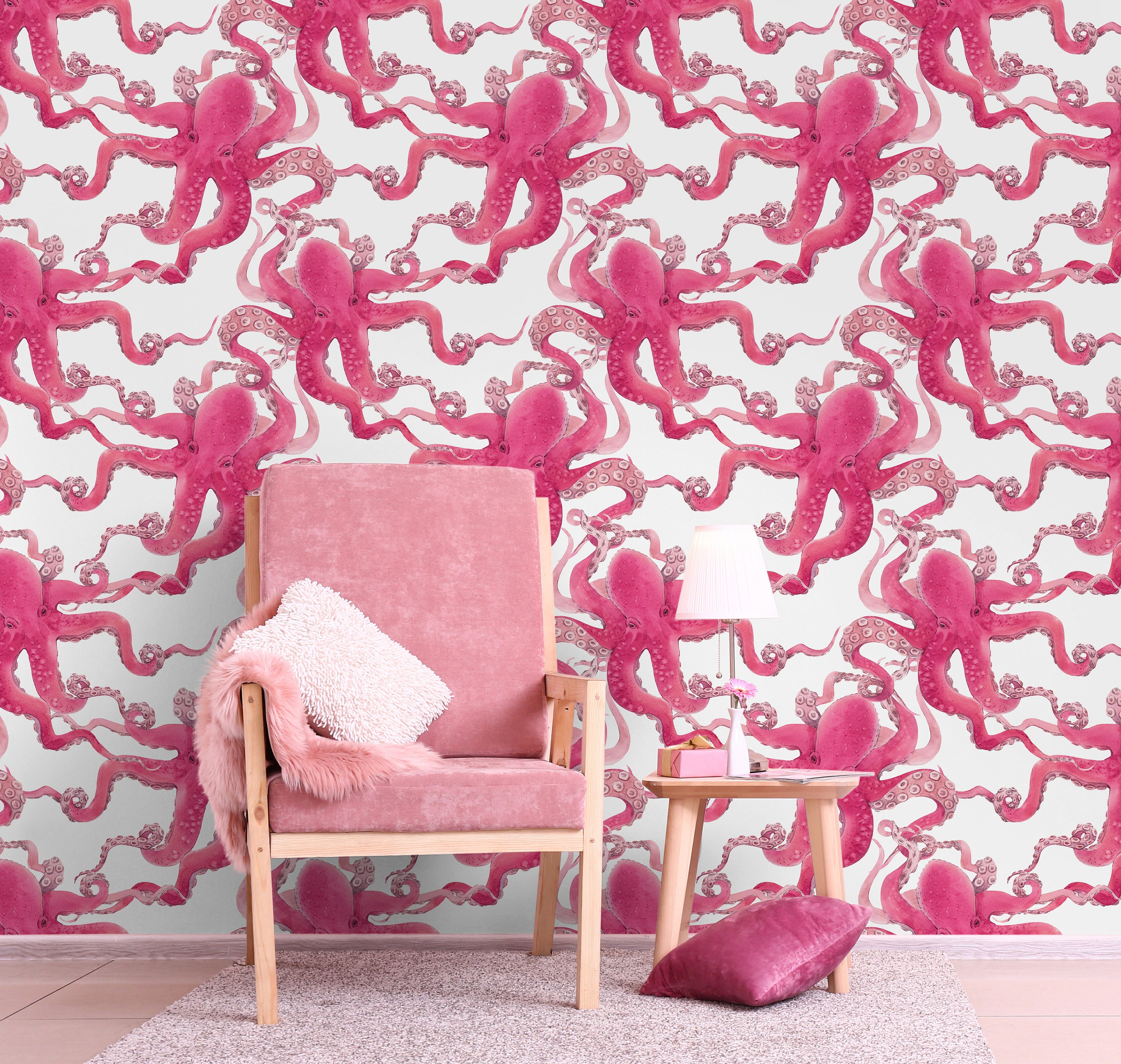 Pink Octopus Wallpaper Peel&stick and Traditional Wallpaper - Etsy