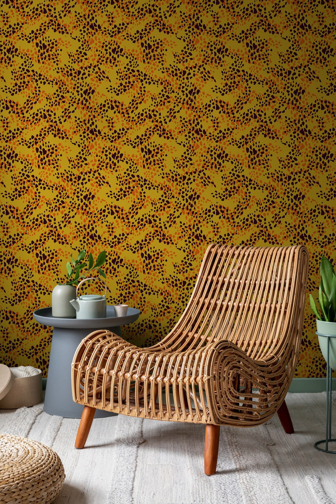Yellow Leopard Print Pattern Wallpaper, Peel&stick and Traditional ...