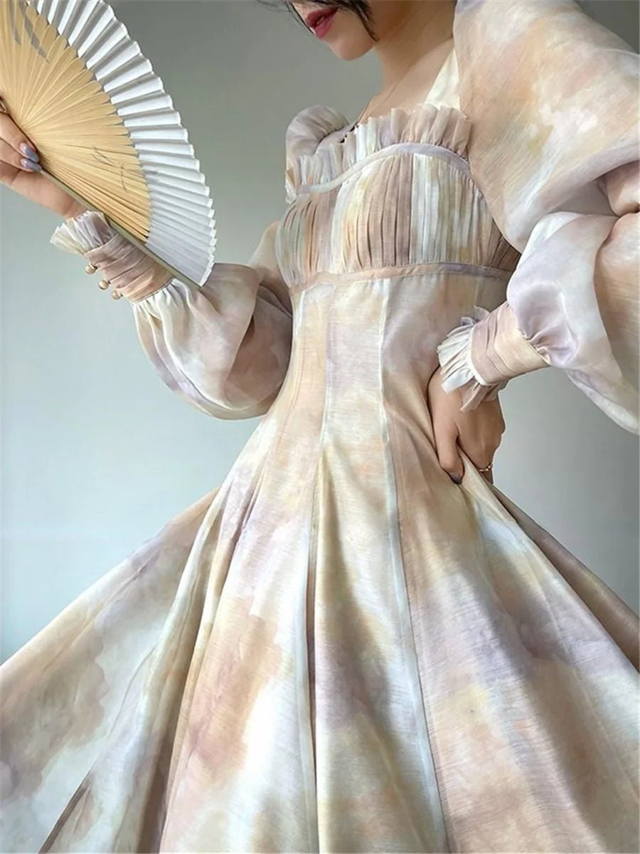 French Cottagecore Dress Pleated Corset A Line Midi Dress - Etsy