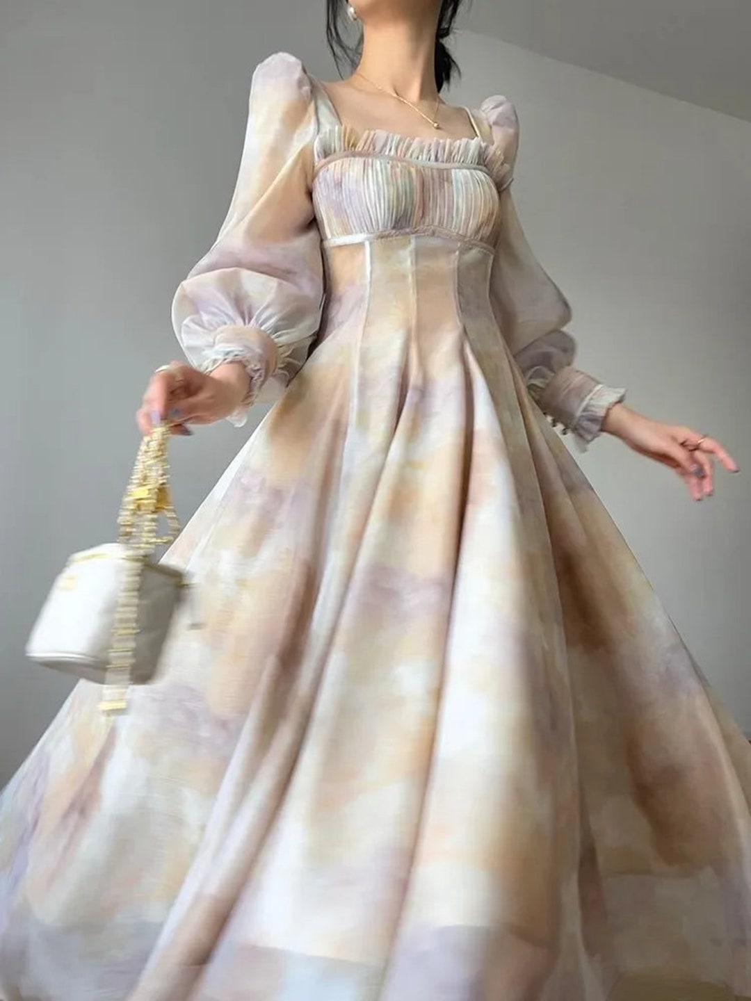 French Cottagecore Dress Pleated Corset A Line Midi Dress - Etsy