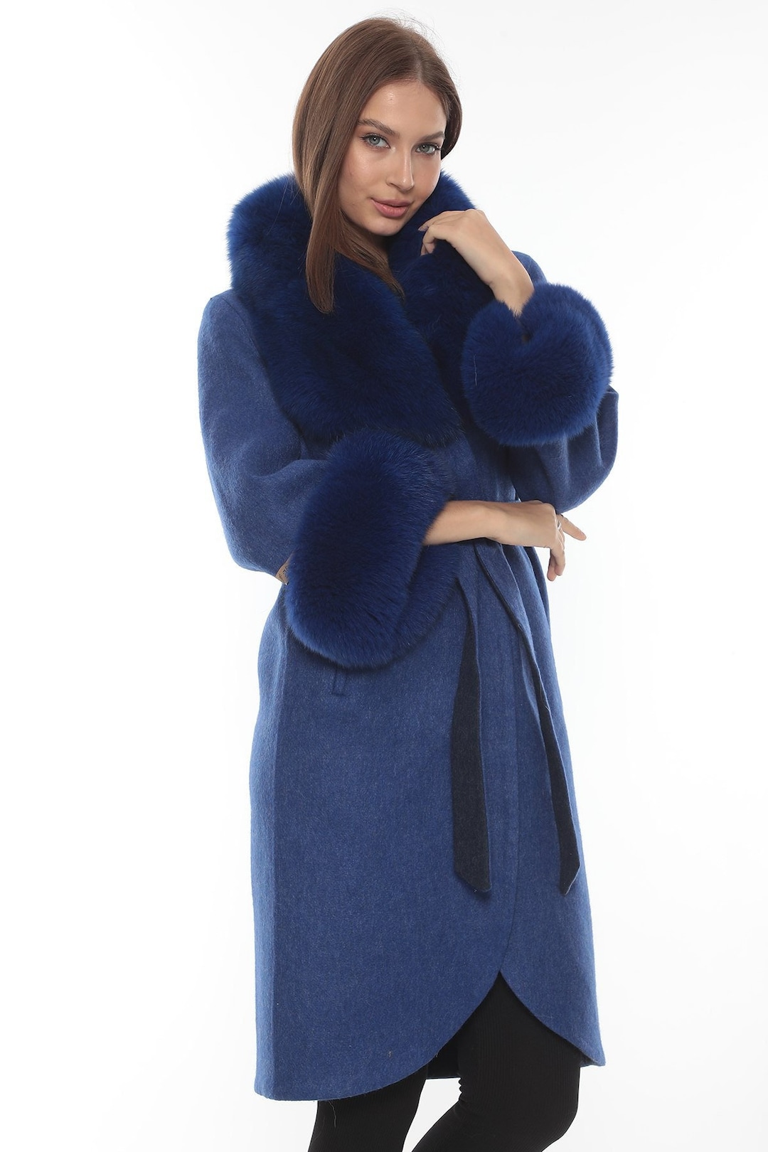 Elegant Blue Wool Coat Women, Women Winter Coat, Cashmere Winter Coat ...