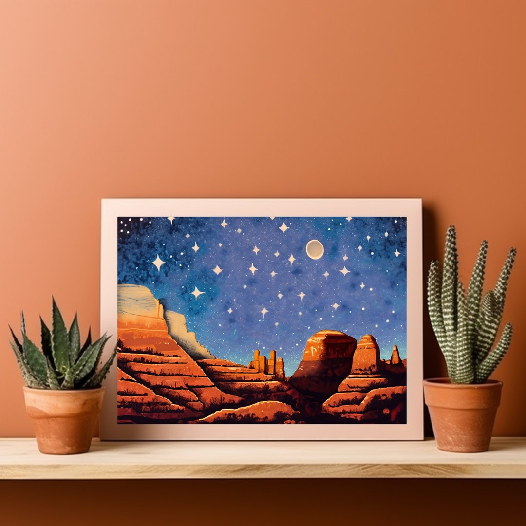 Sedona Arizona Art Mixed Media Painting, Watercolor Digital Print of ...