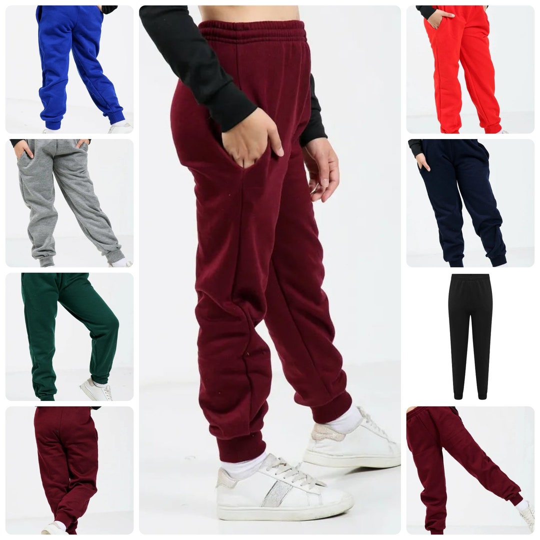 Girls Kids Plain PE School Jogging Sports Tracksuit Bottoms Joggers ...