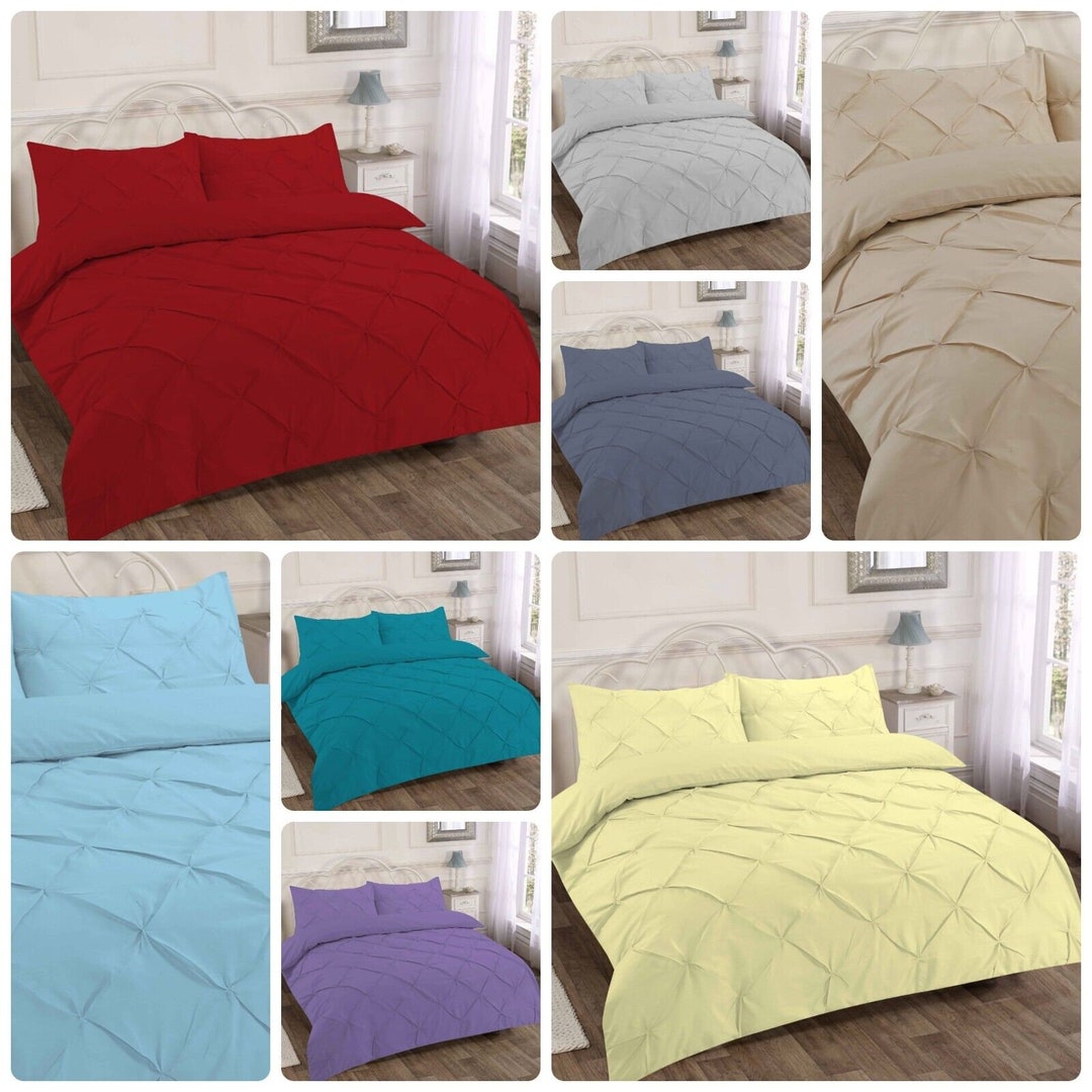 Luxury Stitch Polycotton Pin Tuck Duvet Cover Set With Pillow Cases ...