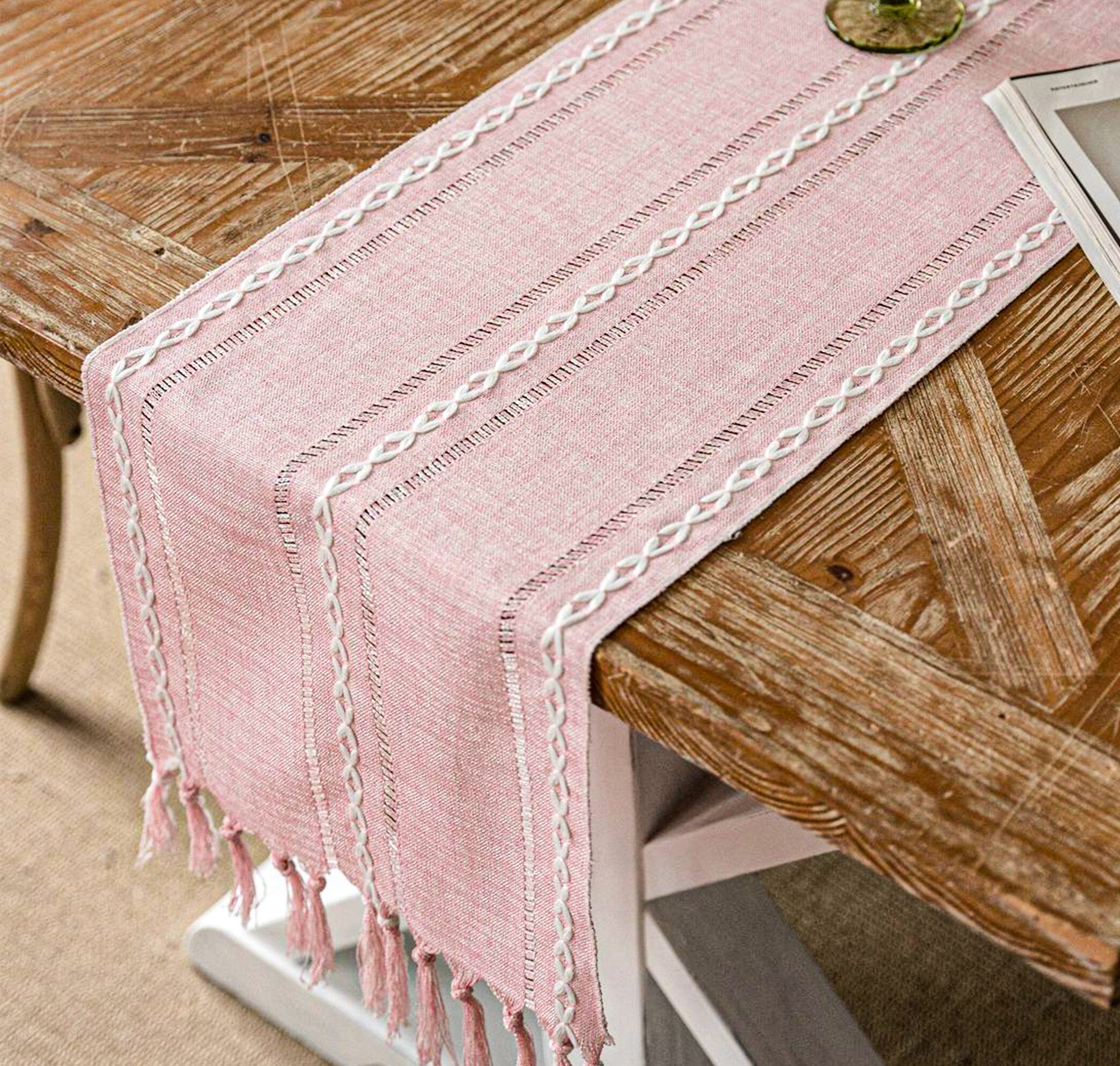 Pink Boho Table Runner, Rustic Table Runner, Linen Farmhouse Table ...