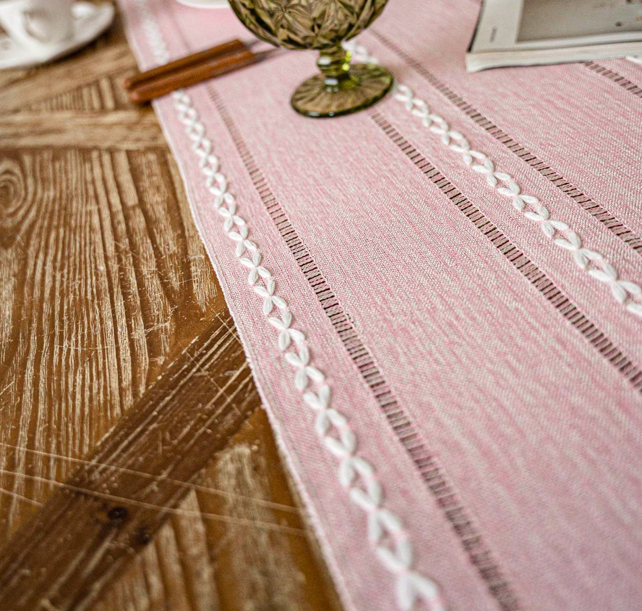 Pink Boho Table Runner, Rustic Table Runner, Linen Farmhouse Table ...