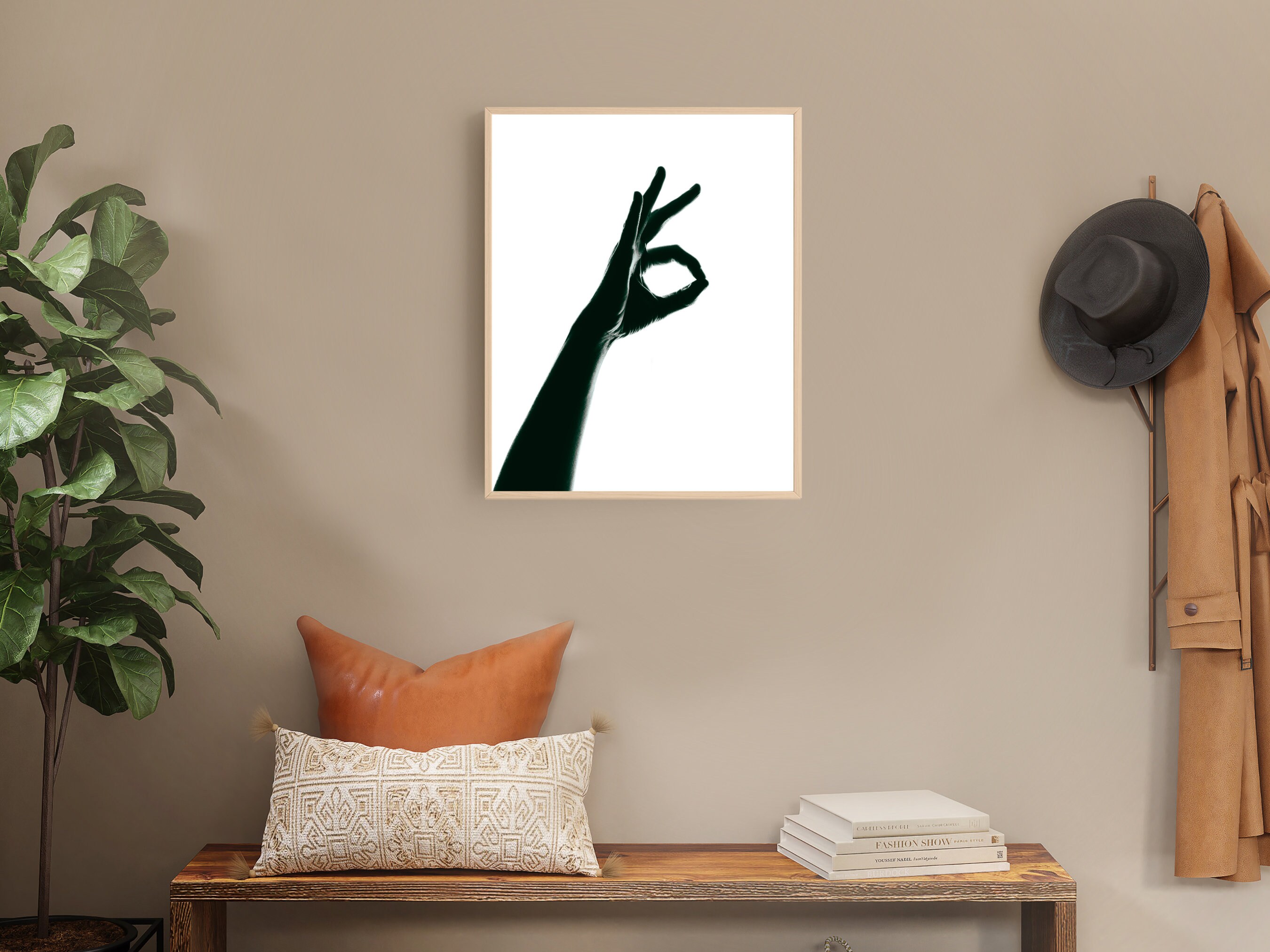 Perfect Hand Gesture Poster, Ok Hand Wall Art, Diving Art Print, Black ...