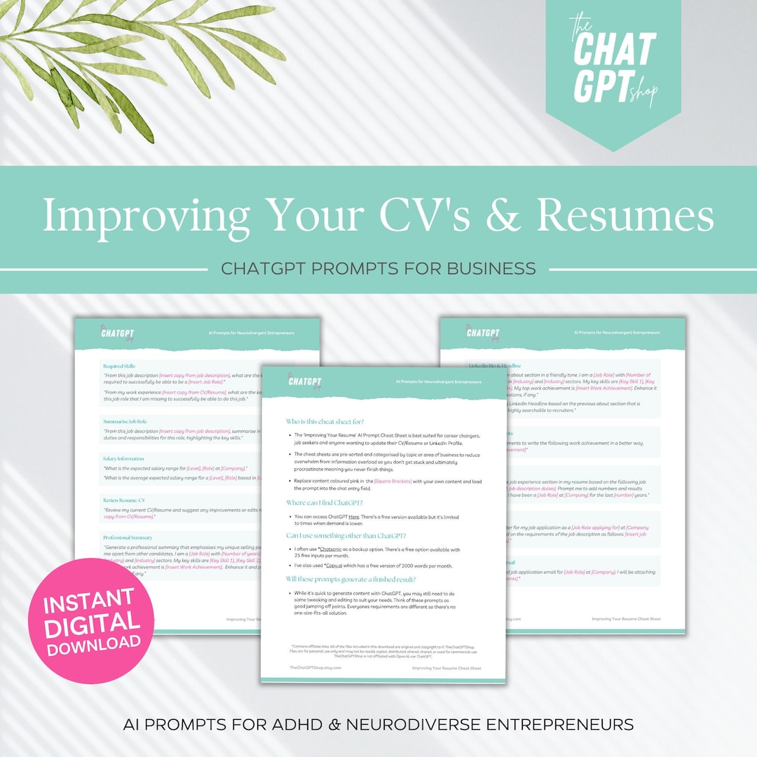 Improving Your Resume Chatgpt Prompt Guide Done for You AI - Etsy