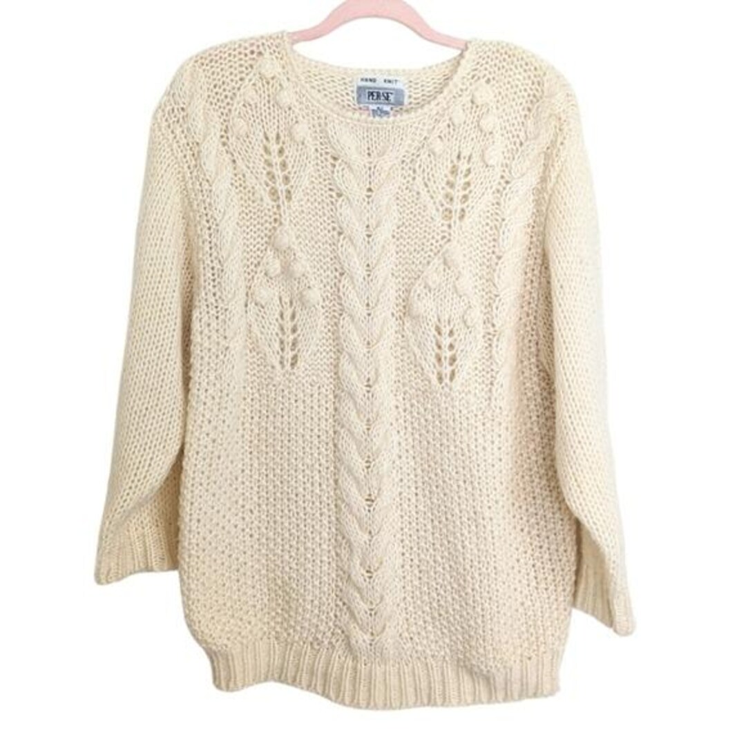 Vintage Cottagecore Wool Blend Handknit Sweater Cable Knit Women's L - Etsy