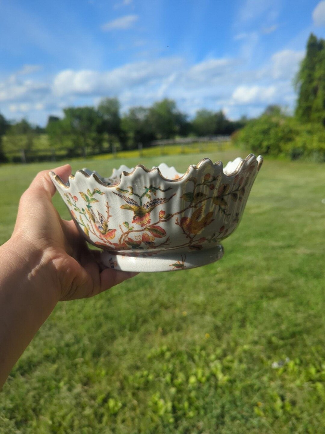 Vintage Chinoiserie Hua Ping Tang Zhi Hand Painted Decorative Bowl ...