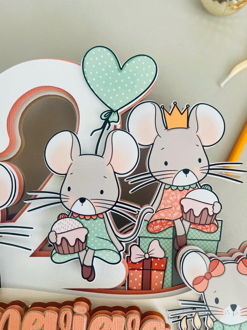 Mice Cake Topper | Mice Birthday Party Layered Cake Topper | Mice Party ...