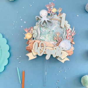 Under the Sea Shaker Cake Topper | Watercolor Ocean Birthday Cake ...