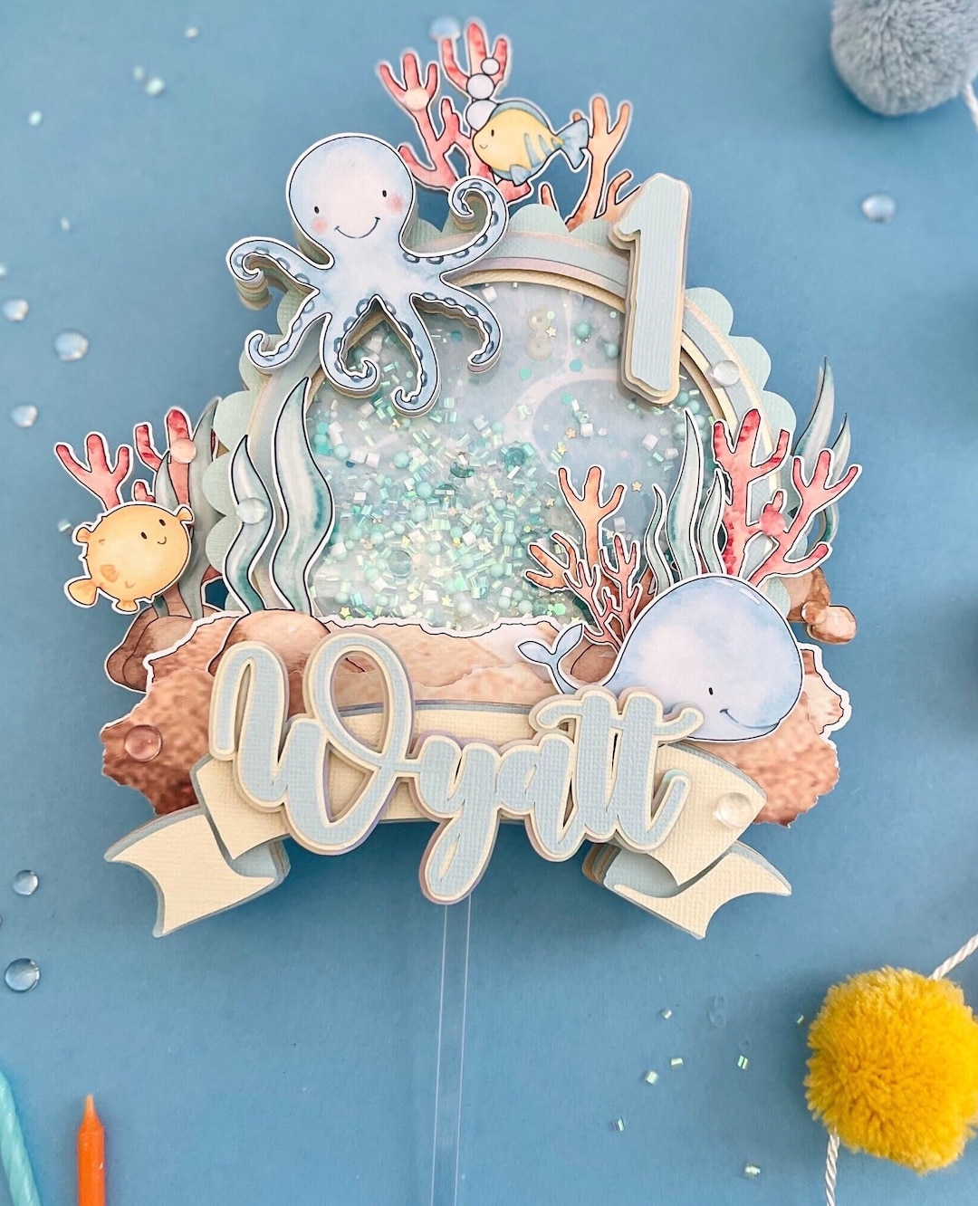 Under the Sea Shaker Cake Topper | Watercolor Ocean Birthday Cake ...