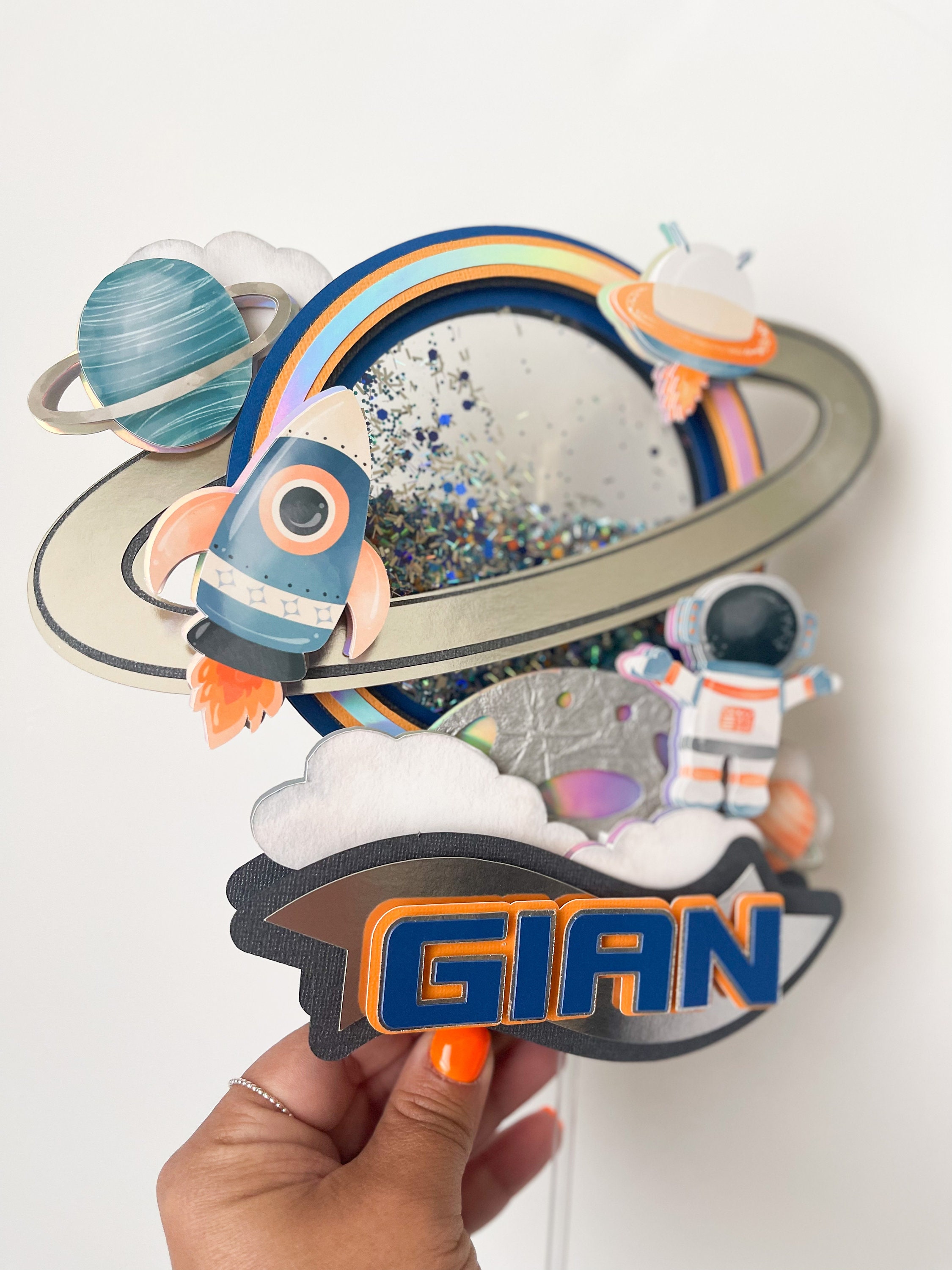 Outer Space Cake Topper Shaker First Trip Around Astronaut - Etsy