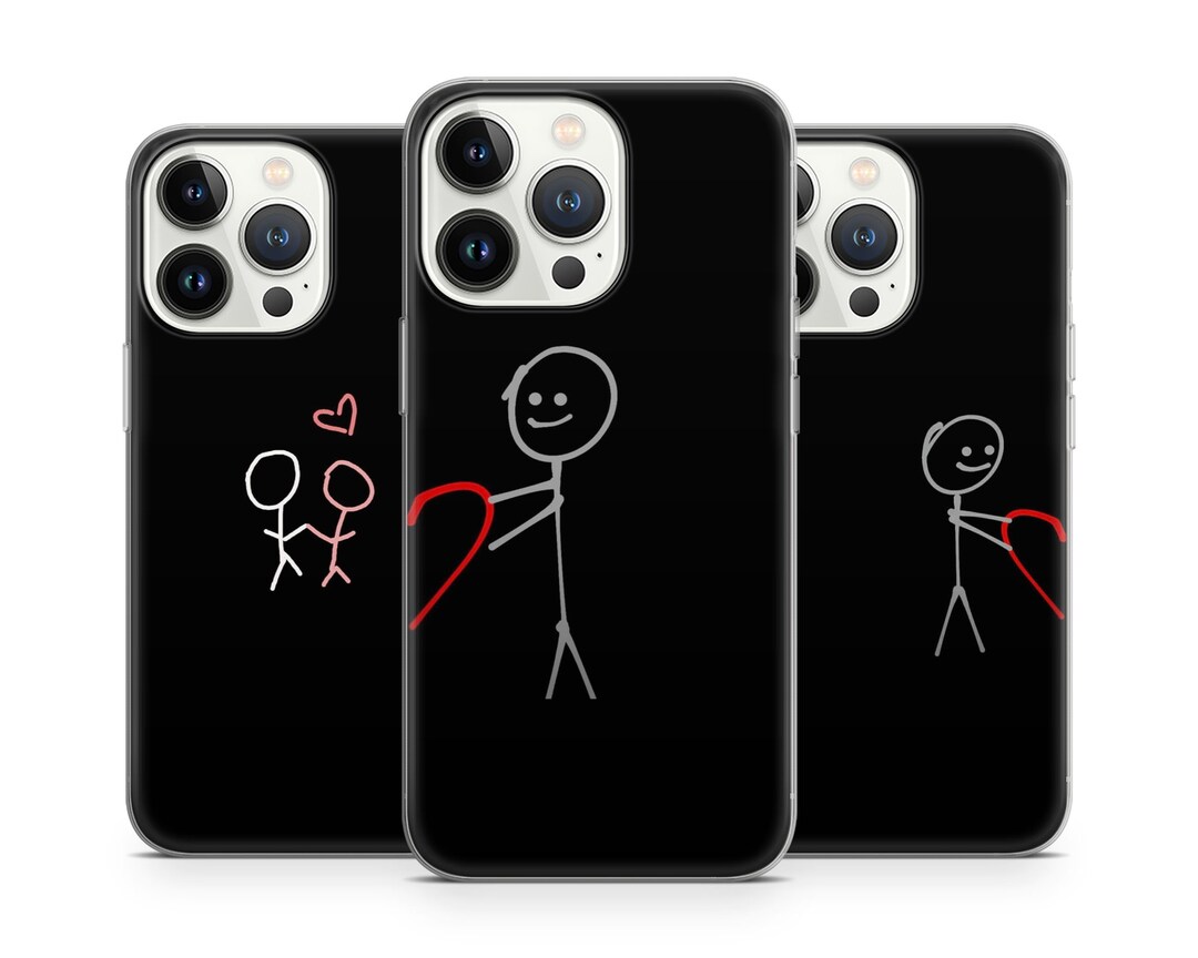 Cute Couples Design Matching Stickman Hearts Phone Case for iPhone 15 ...