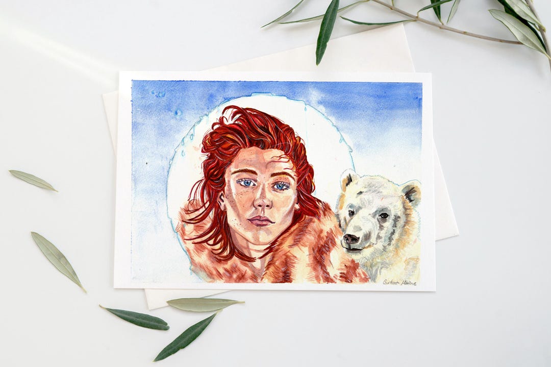 Watercolor Painting - Polar Bear and Readhead Nomad Girl - Arctic ...