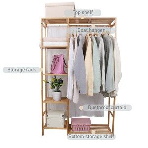 Wooden Clothes Garment Hanging Stand Shoe Rack Display Storage Shelf ...