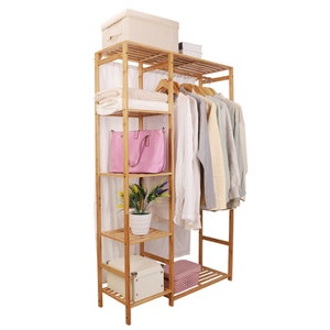 Wooden Clothes Garment Hanging Stand Shoe Rack Display Storage Shelf ...