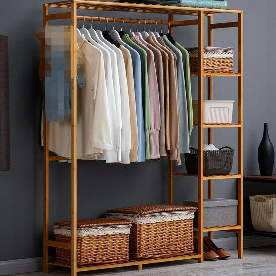 Wooden Clothes Garment Hanging Stand Shoe Rack Display Storage Shelf ...