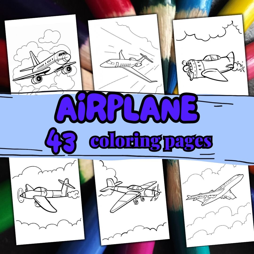 43 AIRPLANES Coloring Pages. Cartoon Coloring Book for Kids. Printable ...