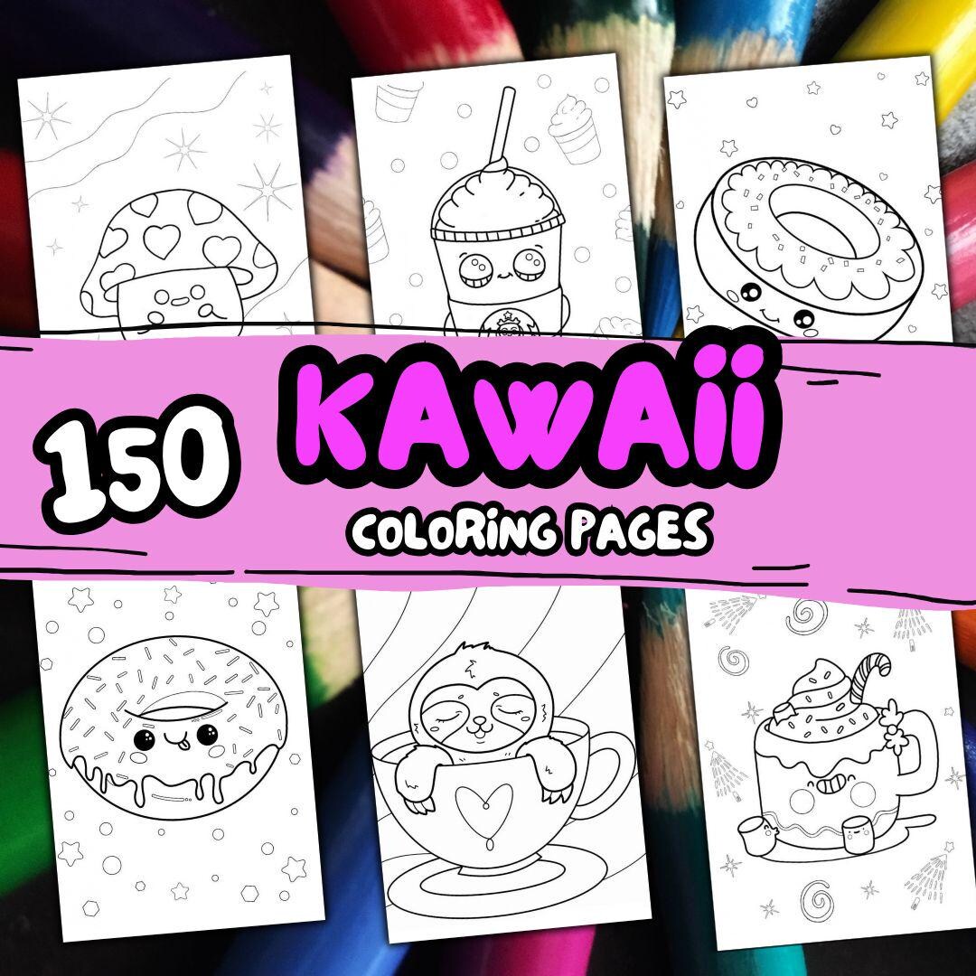 150 Kawaii Coloring Page, Kawaii Fantasy Cute Coloring Pages Instant ...